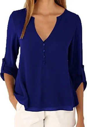 ORANDESIGNE Chemisier Femme Manches Longues Blouse en Mousseline Col V Couleur Unie Chemisie Élégant en Mousseline De Soie Top Chic Printemps Été Haut Tunique A B