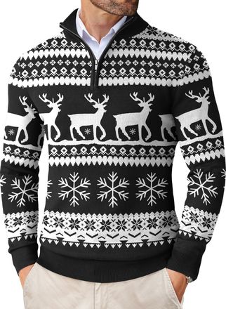 Coofandy Herren Pullover 1/4 Zip Neck Weihnachtspullover Rollkragen Strickpullover Turtleneck Feinstrick Sweater Warm Winterpullover Pulli Schwarz 3XL