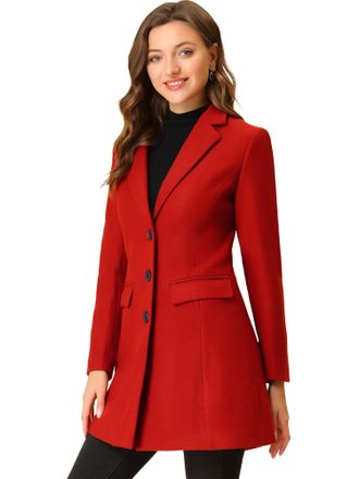 Allegra K Lange Winterjacke f&uuml;r Damen, einreihiger langer Mantel, Cabanjacke, Rot/Ausflug, einfarbig (Getaway Solids), XS