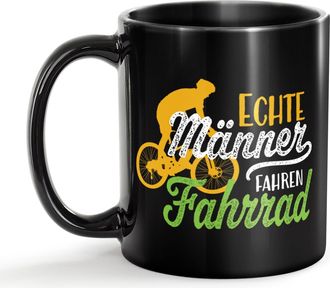 Tassendruck Schwarze Tasse mit Spruch - Echte M&auml;nner Fahren Fahrrad - Geschenkideen f&uuml;r Sportler, Geschenke f&uuml;r Radfahrer, Fahrrad-Tasse | Tasse f&uuml;r M&auml;nner, Hochg
