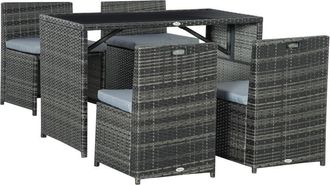 OUTSUNNY 5-teiliges Polyrattan Gartenm&ouml;bel-Set, wetterfest Balkonm&ouml;bel f&uuml;r 4 Personen Terrassenm&ouml;bel mit Tisch 4 St&uuml;hle Kissen, Lounge-Set Essgruppe