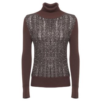D.exterior Pullover mit Pailletten und offener Strickung - - Knitwear - Damen - Braun - M