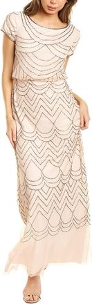 Adrianna Papell Damen Kurzärmeliges Blouson-Kleid mit Perlen Formales Abendkleid, Blush/Gold, 34