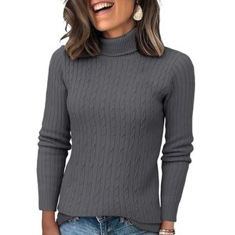 Generic Pull Femme Hiver Chaud col Montant Mode Ample Sweatshirts Couleur Unie Pull Femme Chic et El&eacute;gant D&eacute;contract&eacute; Manche Longue Jumper Tops Gris fonc&eacute;