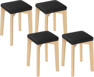 Woltu 4x Tabouret en Bois Massif, Chaise de Cuisine, Si&egrave;ge Rembourr&eacute; d&Eacute;ponge et pu, 32, 5x32, 5x47cm, Noir BH345sz-4 - Woltu