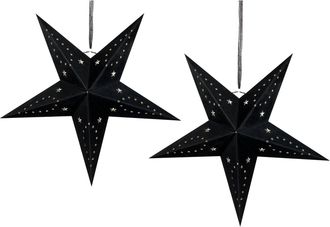 Beliani Weihnachtsdekoration Papierstern 2er Set Samt schwarz LED-Beleuchtung 60cm Motti