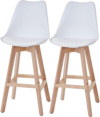 Mendler 2er-Set Barhocker Malm&ouml; T501, Retro Design - wei&szlig;, Sitzfl&auml;che Kunstleder wei&szlig;, helle Beine