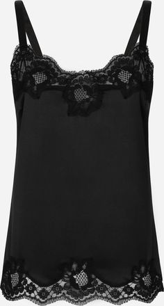 Dolce & Gabbana Hemdchen Aus Satin Mit Spitzendetails - Frau Unterwäsche Schwarz Seide 5