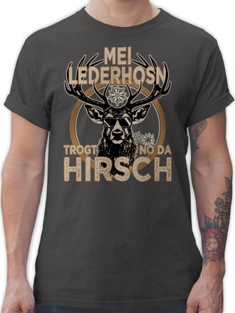 Shirtracer T-Shirt Herren - Kompatibel mit Oktoberfest - Trachten Outfit Lederhose Spruch Tr&auml;gt der Hirsch - XXL - Dunkelgrau - Tshirt Meine noch bayrische Trach