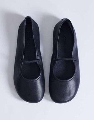 Topshop Bella - Ballerines en cuir &agrave; bout rond - Noir