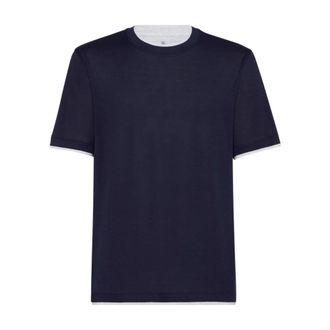 Brunello Cucinelli Lagige Seiden-Baumwoll-T-Shirts und Polos - - Tops - Herren - Blau - 2XL