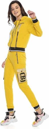 Cipo & Baxx Damen Jogginganzug WLR134 Gelb - Zweiteiliges Set aus Kapuzenjacke und Jogginghose mit modischem Design, hohem und sportlich-femininer Passform - WLR1