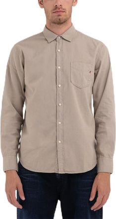 Replay Herren Hemd Langarm aus Baumwolle, Stone 829 (Grau), XL