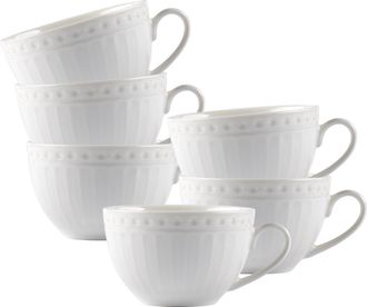 Ritzenhoff & Breker Sofia Kaffeetassen 6er Set, 220 ml, Runde Obertassen mit feinem Rillenrelief, Fine-Dining-Geschirr, Porzellan, Wei&szlig;