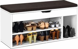 Costway Costway - Schuhbank mit Sitzflaeche, Regal und Sitzkissen, 104 x 30 x 48 cm, Schuhregal Holz, Schuhkommode Schuhablage Schuhschrank aufklappbar