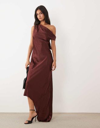 JW PEI Robe longue asym&eacute;trique en satin drap&eacute; - Bordeaux-Rouge