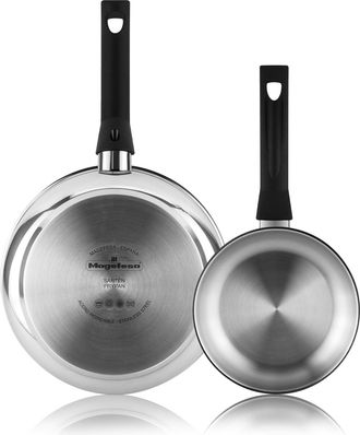 Magefesa Essencial Inox - Set Von Silbernen Pfannen 24 + 28cm, Edelstahl, Ohne Beschichtung Oder Antihaftbeschichtung, Ökologisch, Induktion