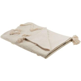 Beliani Beliani - Couvre-Lit en Coton Beige &agrave; Motif G&eacute;om&eacute;trique de Style Rustique Boho Tr&egrave;s Doux Guna