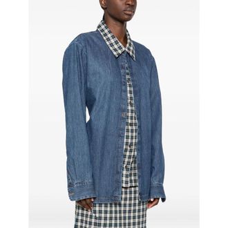 Dries Van Noten Denim with Checkered Collar Overshirt - Blue