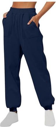 Generic Pantalon de survêtement doublé en polaire avec bas cintré pour femme, pantalon de jogging baggy, couleur unie, décontracté, taille haute, coupe ample,