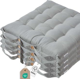 Homescapes 4er Set Stuhlkissen 40x40 cm grau - Sitzkissen Outdoor/Indoor mit Baumwollbezug, Sitzpolster waschbar und Oeko-TEX-Zertifiziert für Esszimmer-, Küchen