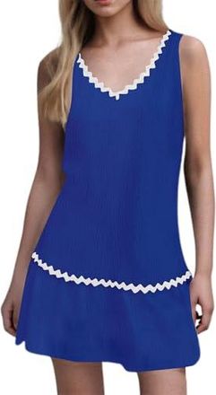 Generic 2026 Robes amincissantes pour femme Printemps et &eacute;t&eacute; Jupe courte d&eacute;contract&eacute;e col en V Slim confortable couleur unie robe, bleu, XXL