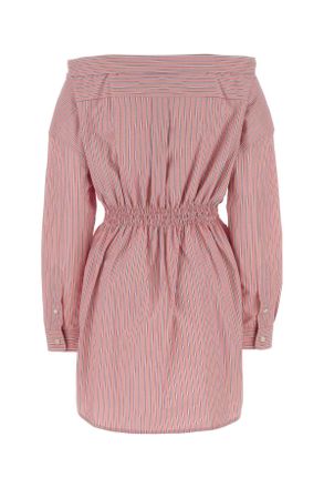 Miu Miu Womens Embroidered Poplin Shirt Dress Rosa Exterior: Cotton Abiti