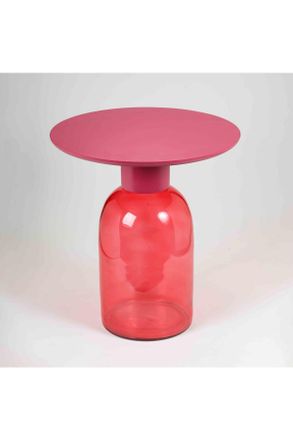 MID.YOU Mid.you Beistelltisch, Pink, Holz, Glas, Mangoholz, Hartholz, rund, rund, 50x55x50 cm, Wohnzimmer, Wohnzimmertische, Beistelltische, Glas-Beistelltisc