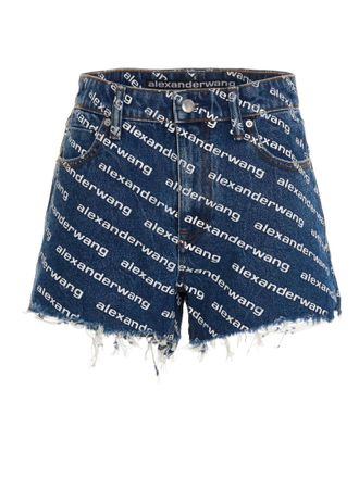 Alexander Wang Logo-Print Denim Bermuda Shorts - Blue