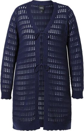 Ulla Popken Strickjacke Long-Strickjacke Band-Verschluss V-Ausschnitt