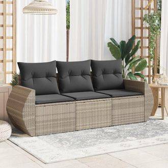 vidaXL 3-tlg. Garten-Sofagarnitur mit Kissen Hellgrau Poly Rattan - Vidaxl