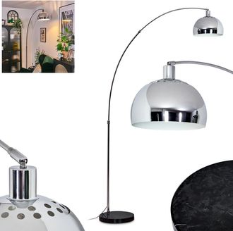 HOFSTEIN Stehleuchte Baloca, Stehlampe aus Metall in Schwarz/Chromfarben/Wei&szlig; mit Marmorfu&szlig;, verstellbare Leuchte im Vintage-Design, Lichteffekt u. Fu&szlig;schalter