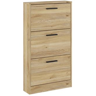 PEGANE Meuble &agrave; chaussures, commode &agrave; chaussures &agrave; 3 portes coloris ch&ecirc;ne Mauvella - Longueur 59,80 x profondeur 17 x hauteur 107,70 cm
