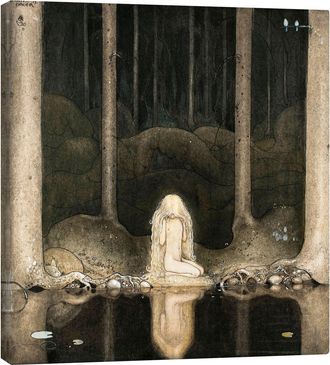 Posterlounge Prinzessin Tuvstarr sitzt immer noch dort, wehmütig ins Wasser schauend Leinwandbild von John Bauer 30 x 30 cm Wandbilder Wanddeko
