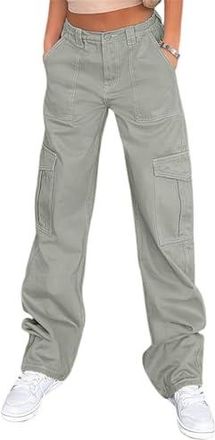 Generic Pantalon cargo pour femme - Taille haute - Extensible - Jambe large - Décontracté - Streetwear Y2K avec 6 poches pour le travail et les voyages, gris,