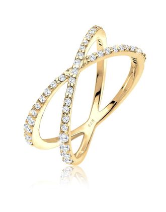 Elli Bague en argent massif 925 avec zircons cubiques - Doré