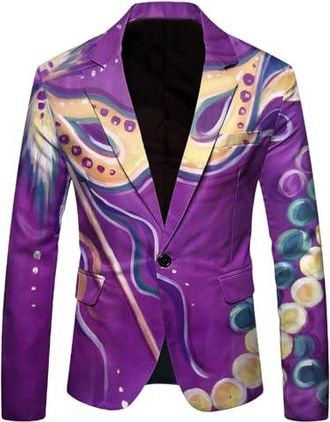 Generic Veste pour homme - Imprim&eacute; multicolore - Costume de carnaval - Blazer - Coupe ajust&eacute;e - Motif amusant - Veste de costume d&eacute;contract&eacute;e - Veste &agrave; un bou