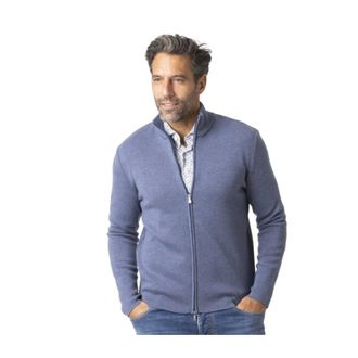 Gran Sasso Homme, Pulls, Bleu, Taille: XL Cardigan Zipp&eacute; &agrave; Col Montant