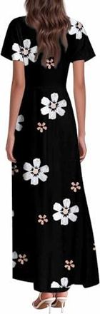 Generic Robes amincissantes pour femmes, robe d&eacute;t&eacute; 2025 &agrave; manches courtes et col en V, imprim&eacute; floral, fluide, pour invit&eacute;es de mariage, rose, XXL