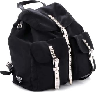 Prada New Vela Tessuto with Studded Leather backpack - Noir