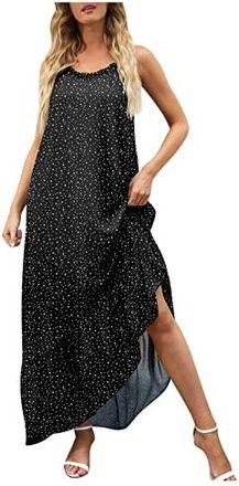 Generic Robe d&eacute;t&eacute; 2026 boh&egrave;me pour femme, sans bretelles spaghetti, sans manches, &agrave; volants, robe maxi de plage, Noir, XL