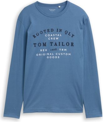 Tom Tailor Herren 1048629 Langarmshirt mit Logo-Print, 10980-Faded Uniform Blue, 3XL