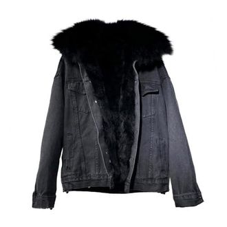 Generic Manteaux dhiver pour femmes, veste en jean &eacute;paisse, veste en jean &agrave; capuche doubl&eacute;e en polaire Sherpa, poches dext&eacute;rieur en denim, Noir, XL