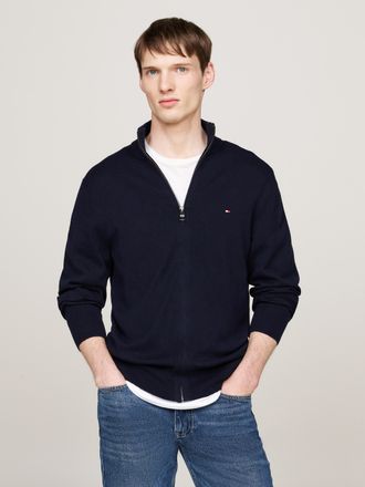 Tommy Hilfiger Cardigan TOMMY HILFIGER PIMA ORG CTN CASHMERE ZIP THRU, Herren, Gr. M (48/50), blau (desert sky), Strick, Obermaterial: 95% Baumwolle, 5% Kaschmir, no