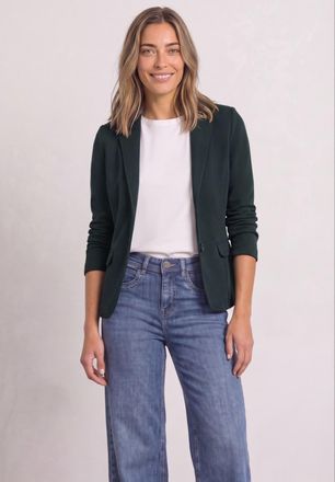 Street One Kurzblazer STREET ONE, Damen, Gr. 34, gr&uuml;n (stormy gr&uuml;n), Stoff, 70% Polyester, 27% Viskose, 3% Elasthan, unifarben, normal normal, V-Ausschnitt, abge