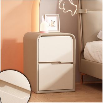 Generic Nachttisch Mit 2 Schubladen - Platzsparender Nachttisch for Schlafzimmer Oder Wohnzimmer(Khaki+White,40cm)