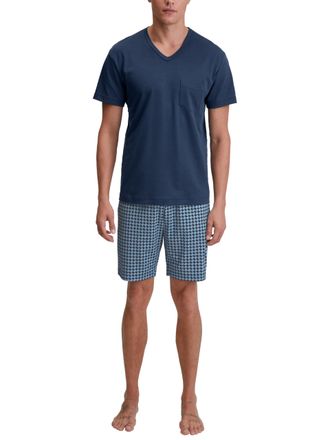 CALIDA Relax Streamline Kurz-Pyjama Herren, aus 100% Baumwolle, Hose mit stoffbezogenem Gummibund