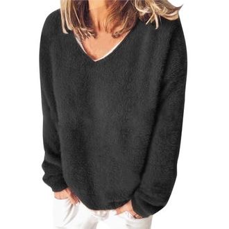 Generic Pulls &agrave; col en V pour femmes Hauts pour femmes UK Grande taille Hauts de sortie Pull femme Pull mode femme &agrave; manches longues Robe pull Pull dautomne P