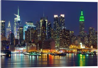 Posterlounge New York City in der Nacht &uuml;ber dem Hudson River Acrylglasbild 100 x 70 cm Wandbilder Wanddeko