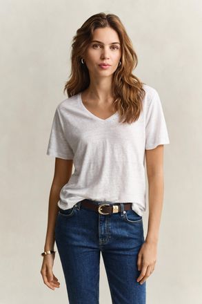 GANT Damen Leinen T-Shirt mit V-Ausschnitt (XXL) Wei&szlig;